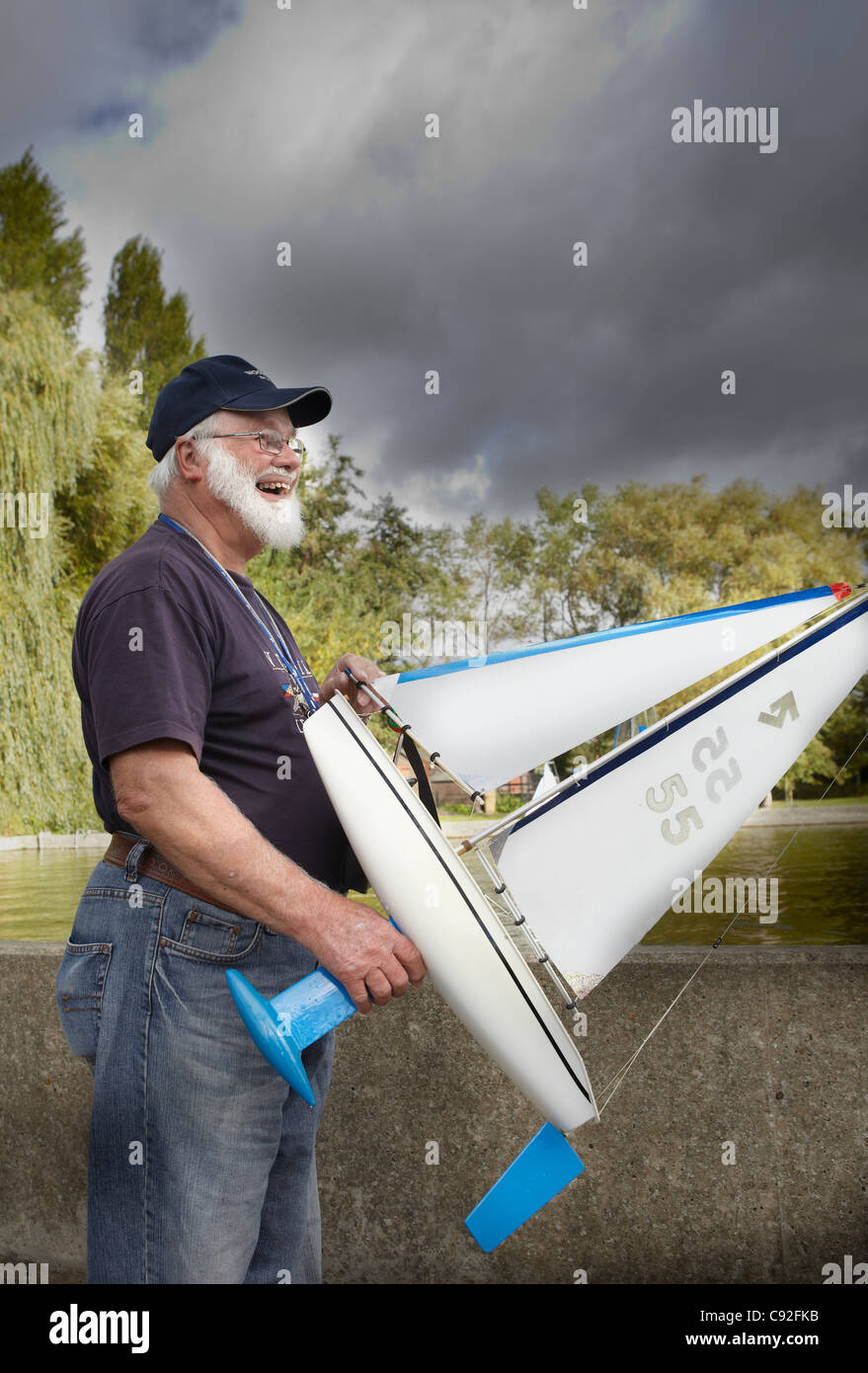 man with model yacht Stock Photo - Alamy