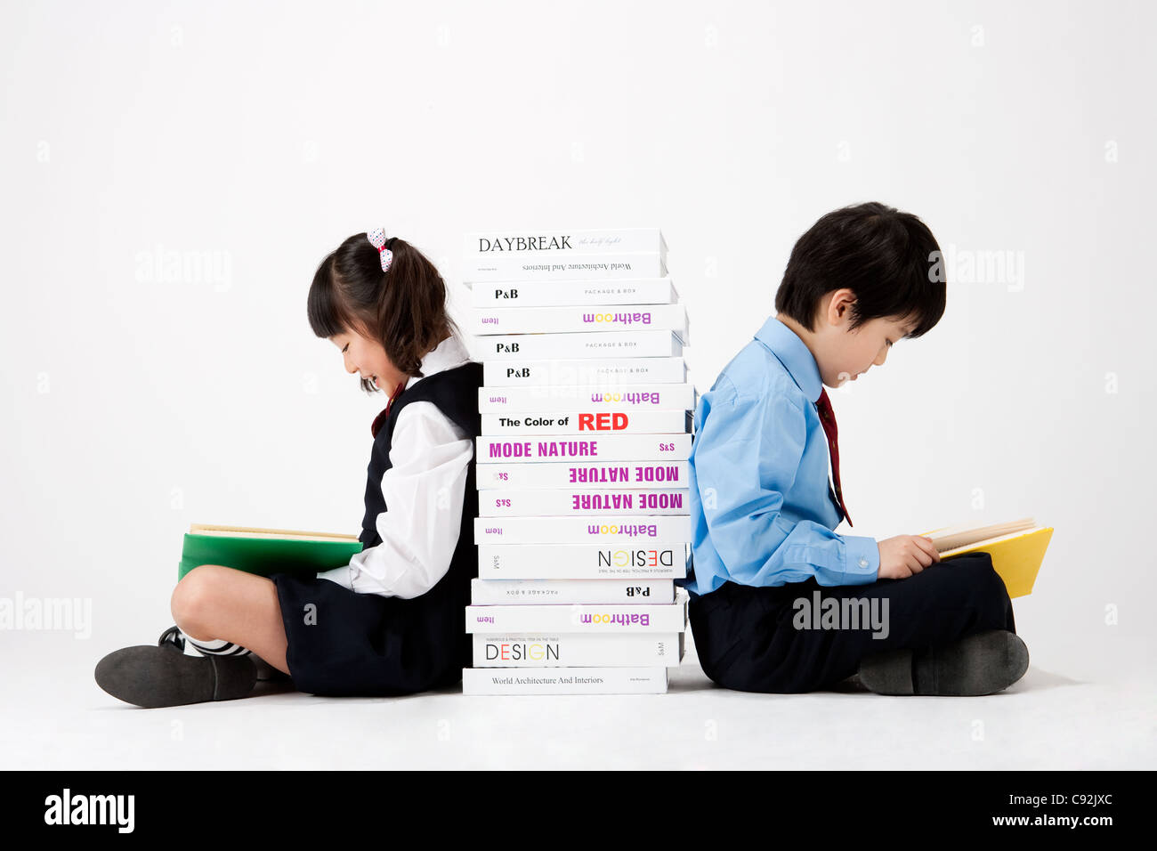 Sitting book stack learning education reading concentration hi-res ...