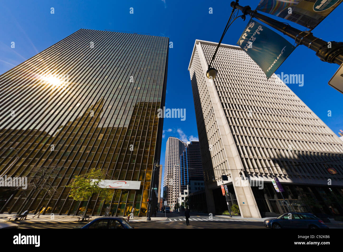 Looking up at tall buildings in Downtown Hartford Connecticut Stock ...