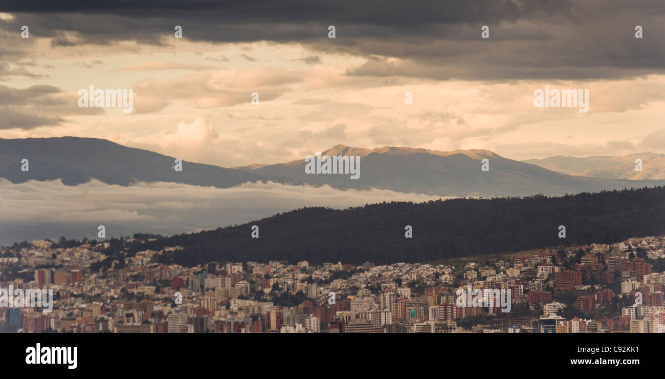 Quito cityscape with a mountain range in the background, Ecuador Stock ...