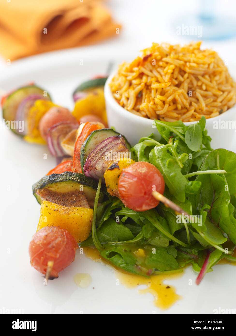 vegetable kebab skewers with rice Stock Photo - Alamy
