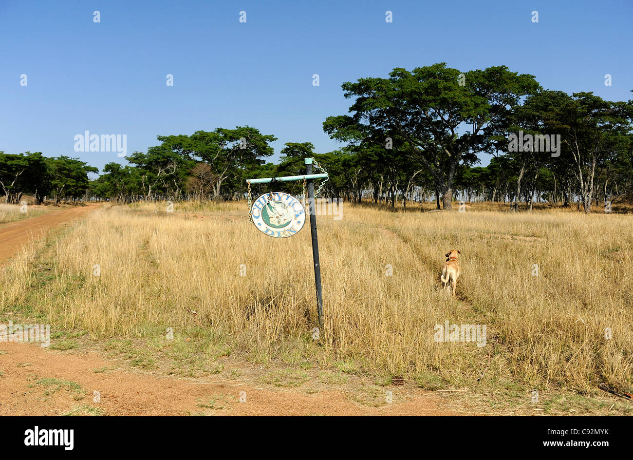 Location sign with rhino image in remote Imire Safari Ranch, Marondera ...