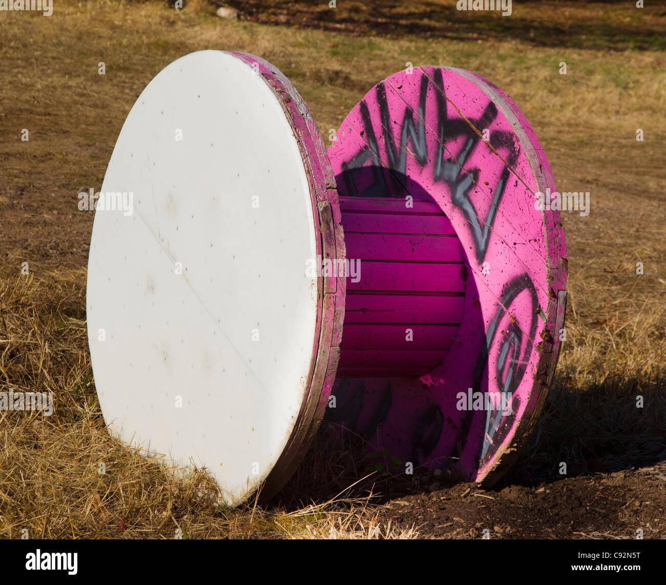 A large wooden spool used for cable Stock Photo - Alamy