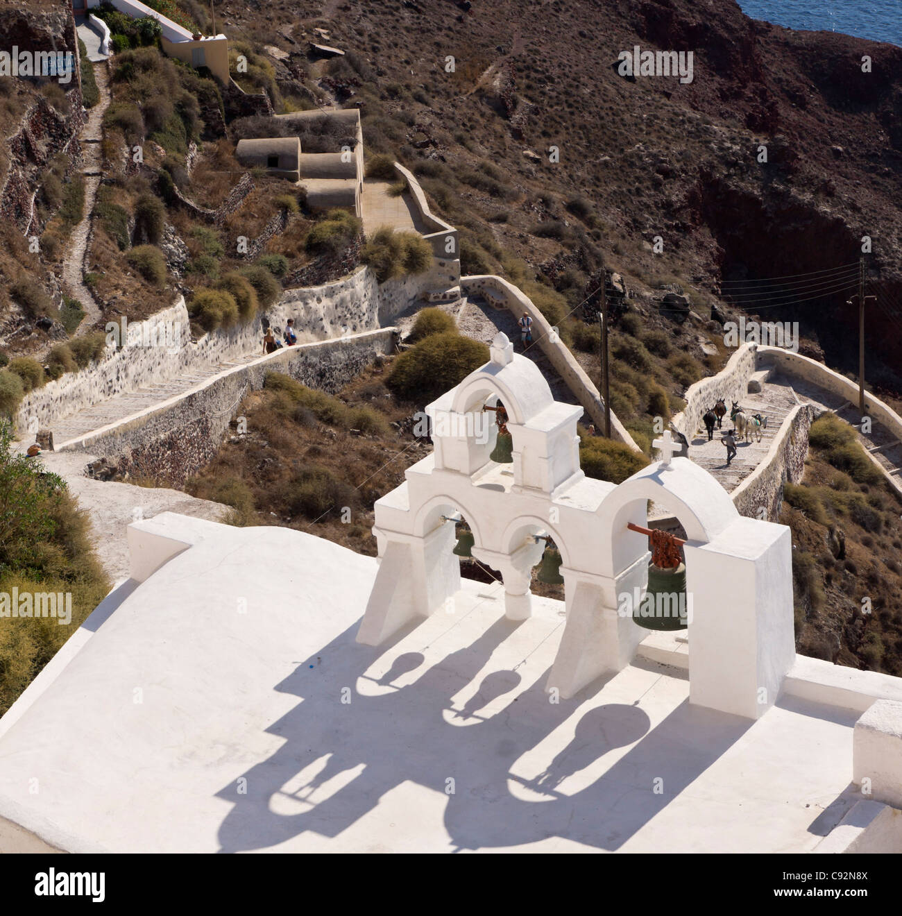 Santorini donkey path hi-res stock photography and images - Alamy