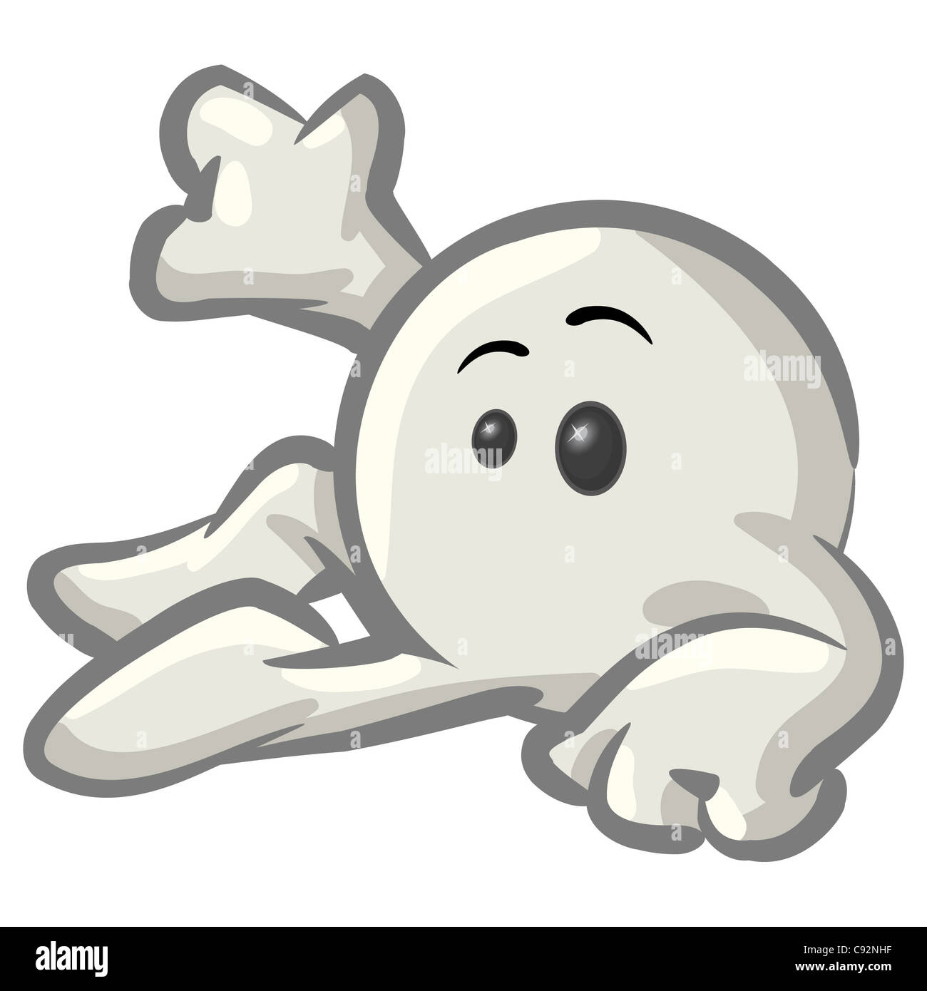 Royalty-free clipart picture of a white konkee character lying on his ...