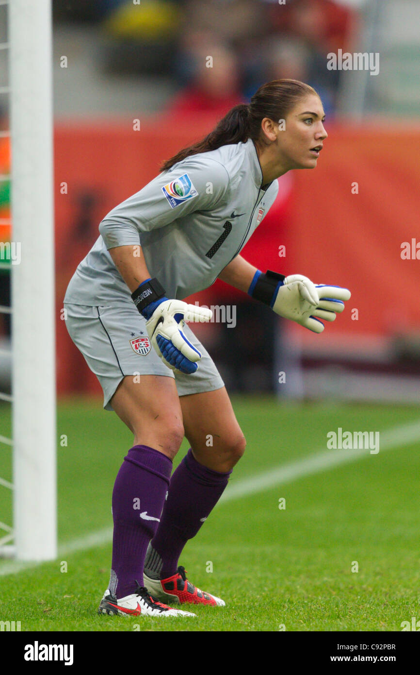 Goalkeeper Hope Solo of the United States in action during a FIFA Women ...