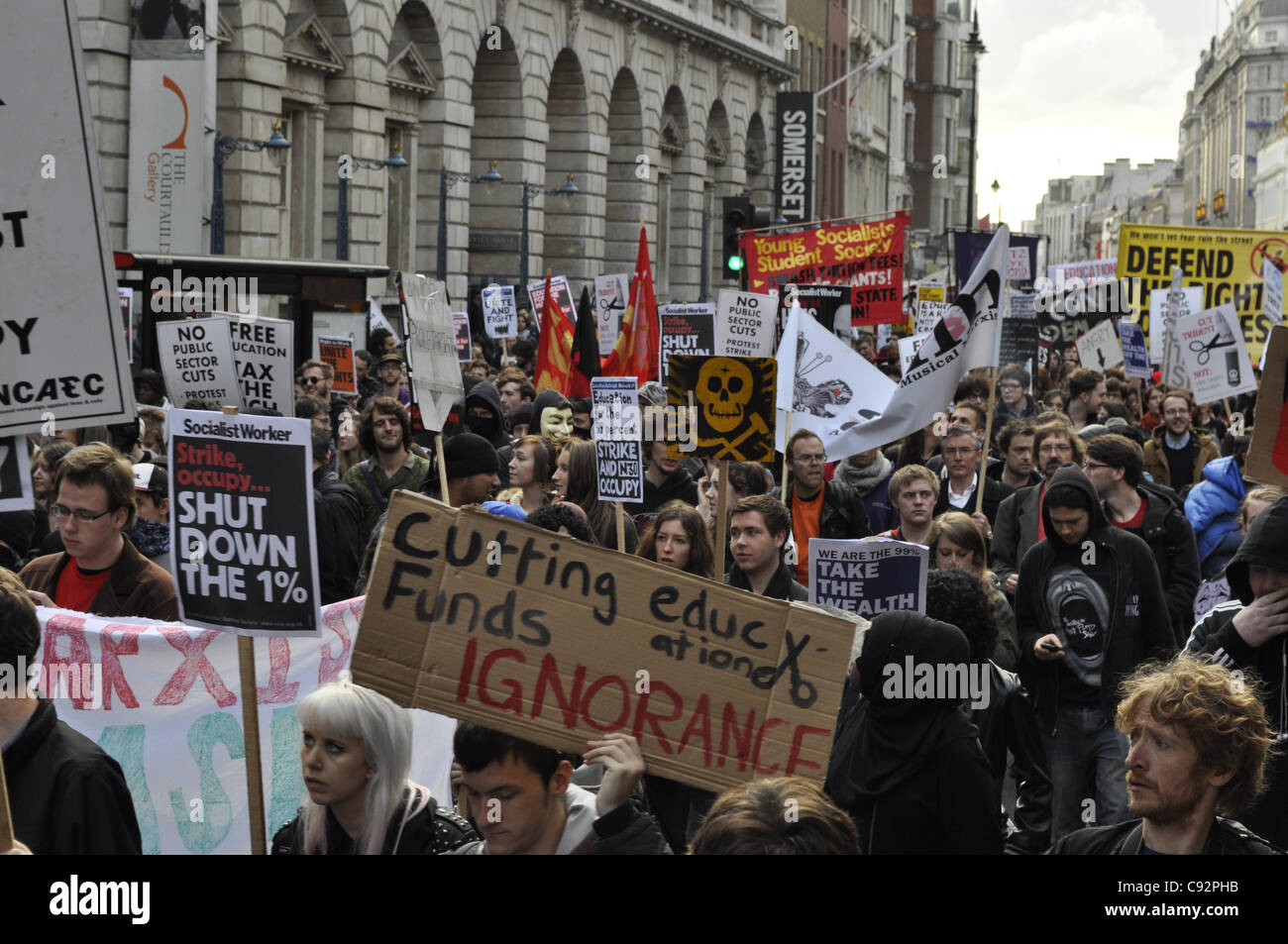 Demonstration protest demo students banners placards march marching hi ...