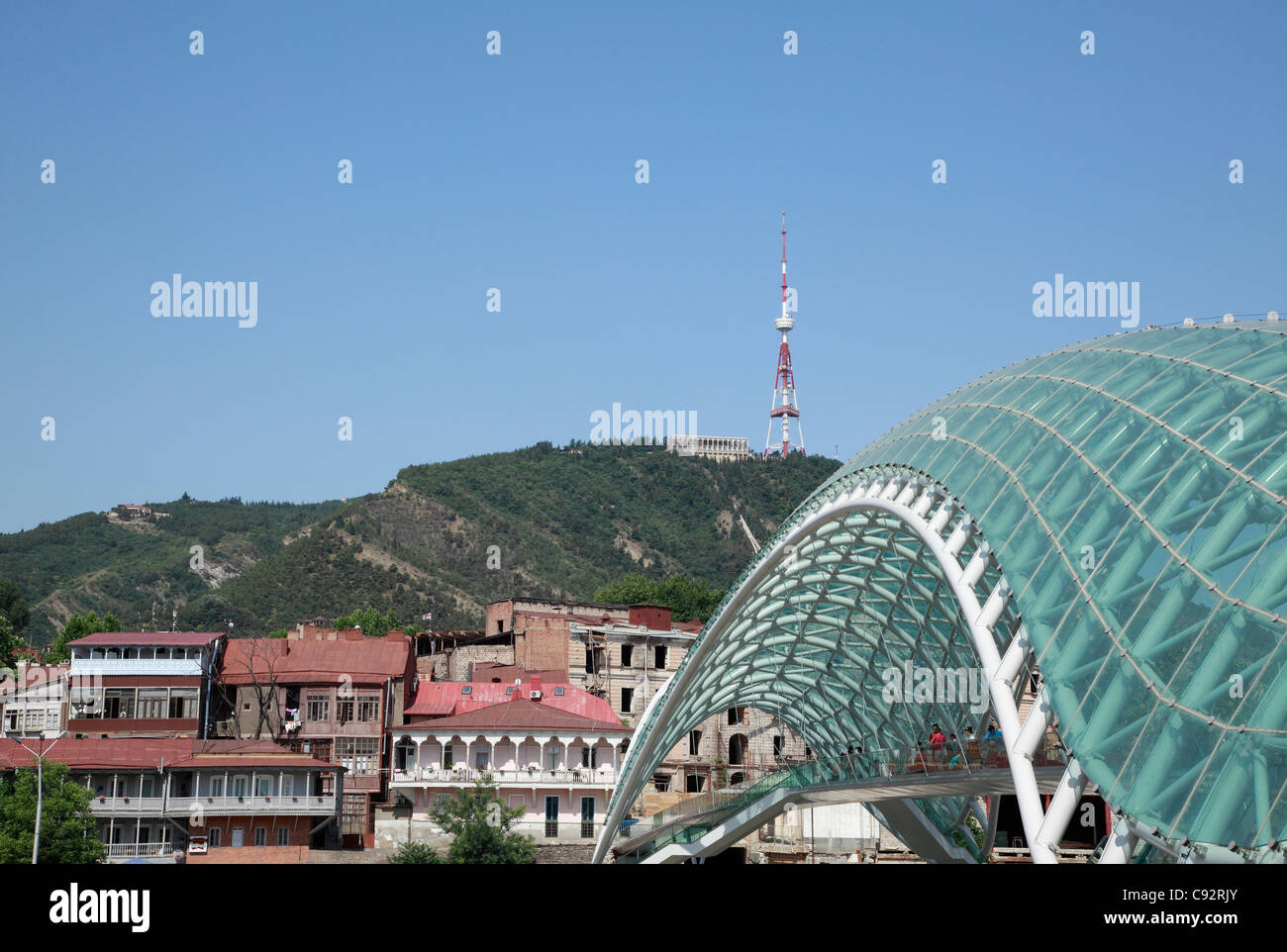 The Bridge of Peace is a bow-shaped pedestrian bridge over the Kura ...