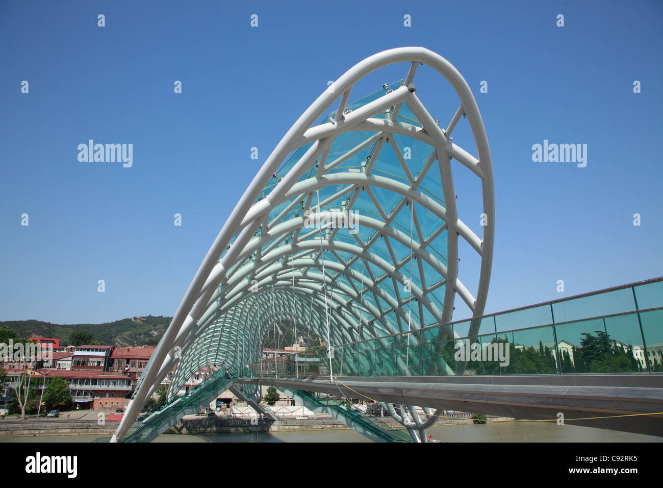 The Bridge of Peace is a bow-shaped pedestrian bridge over the Kura ...