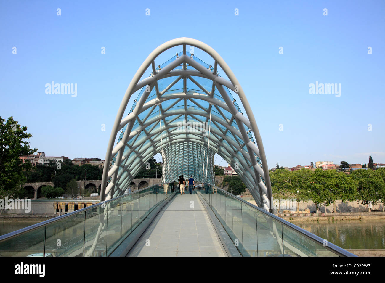 The Bridge of Peace is a bow-shaped pedestrian bridge over the Kura ...