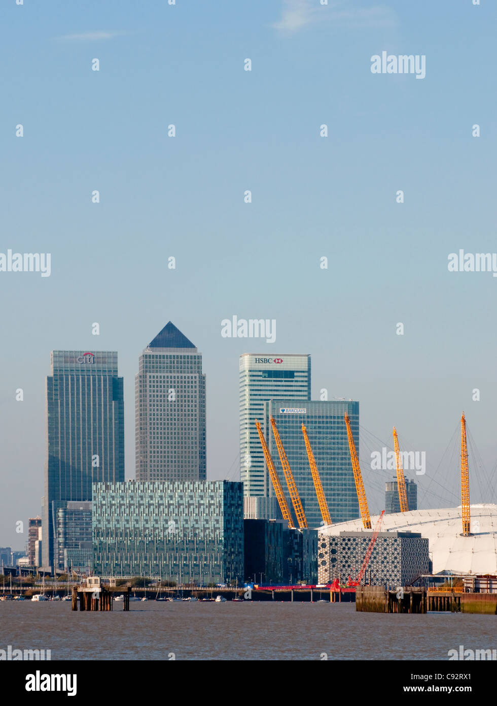 Canary wharf and the O2 arena Stock Photo - Alamy