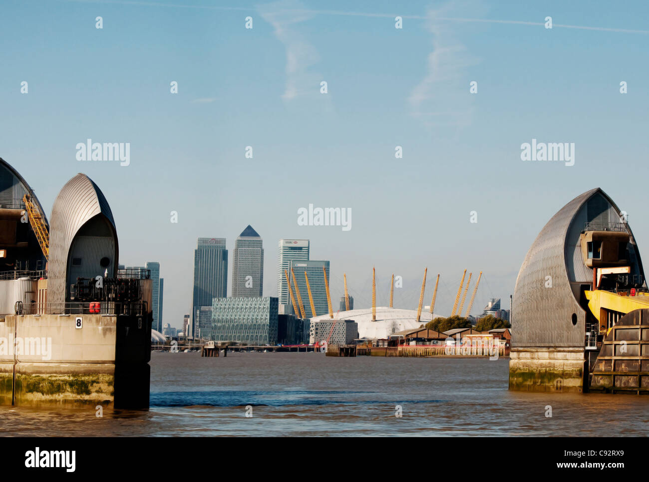 Canary wharf and the O2 arena Stock Photo - Alamy