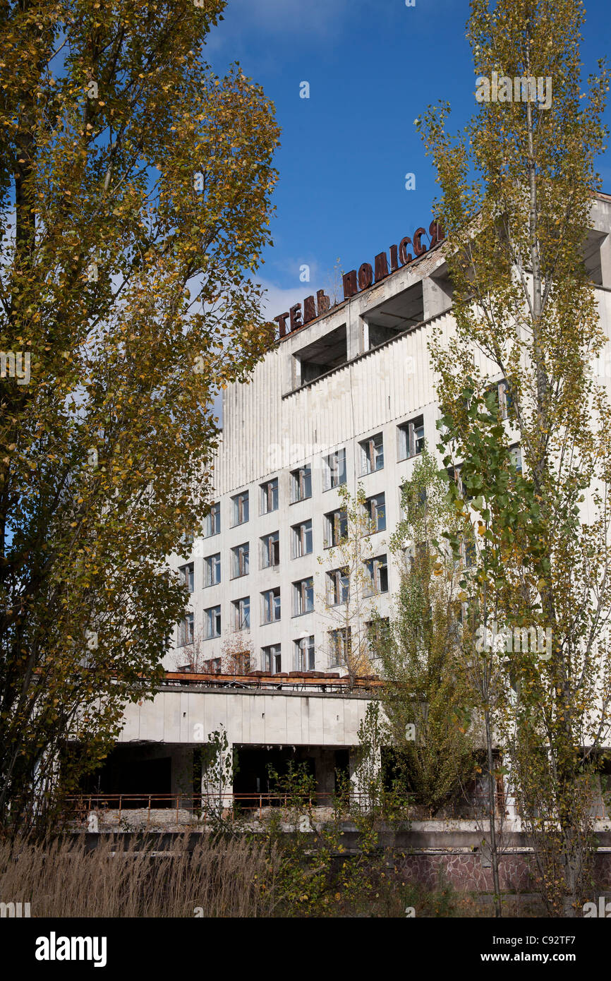 Hotel Polissya Pripyat Chernobyl exclusion zone Ukraine Stock Photo - Alamy