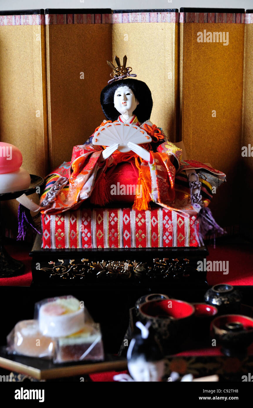 This display of an ornamental doll of a Queen is for the Hinamatsuri ...
