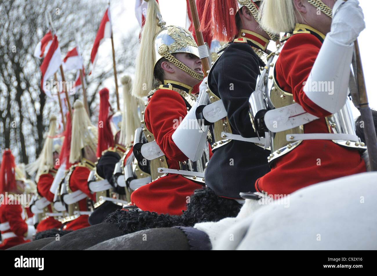 Side view of the Household Cavalry waiting to perform at the afternoon ...