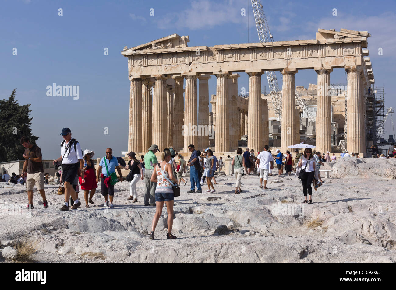 Athens - the Acropolis, Parthenon. Busy with groups of tourists from coach and cruise excursions ...