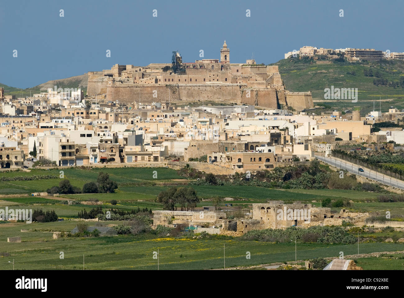 The view of Victoria the capital of Gozo and the Citadel rising above ...