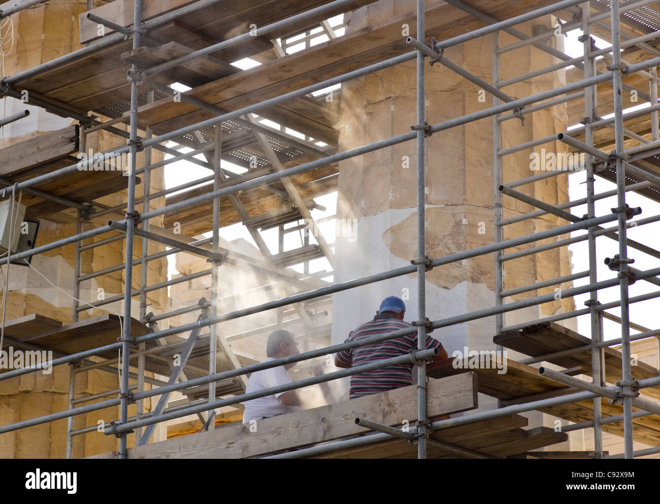 Athens - the Acropolis, Parthenon. Working on repairs to the marble, re ...