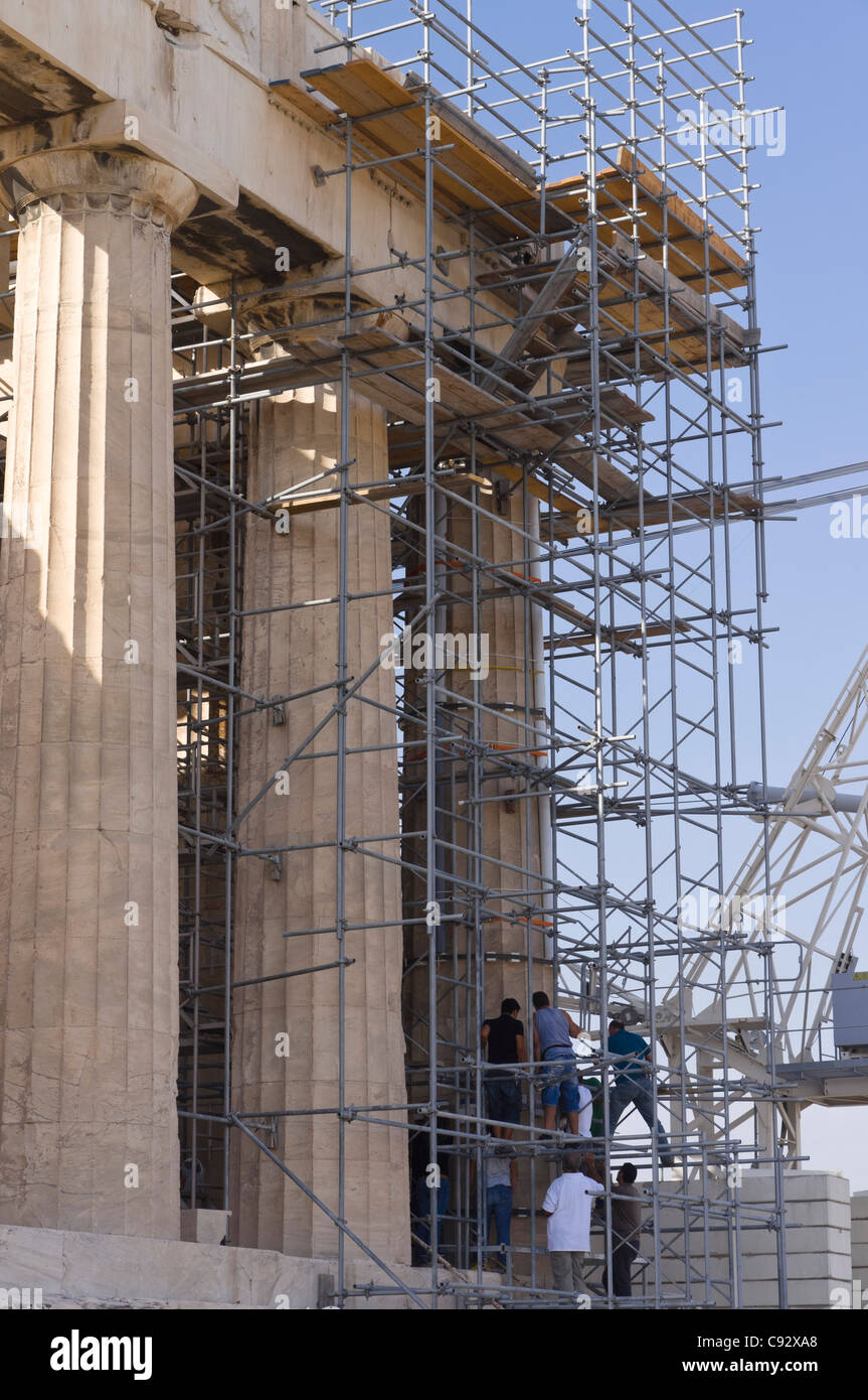 Athens - the Acropolis, Parthenon. Working on repairs to the marble, re ...