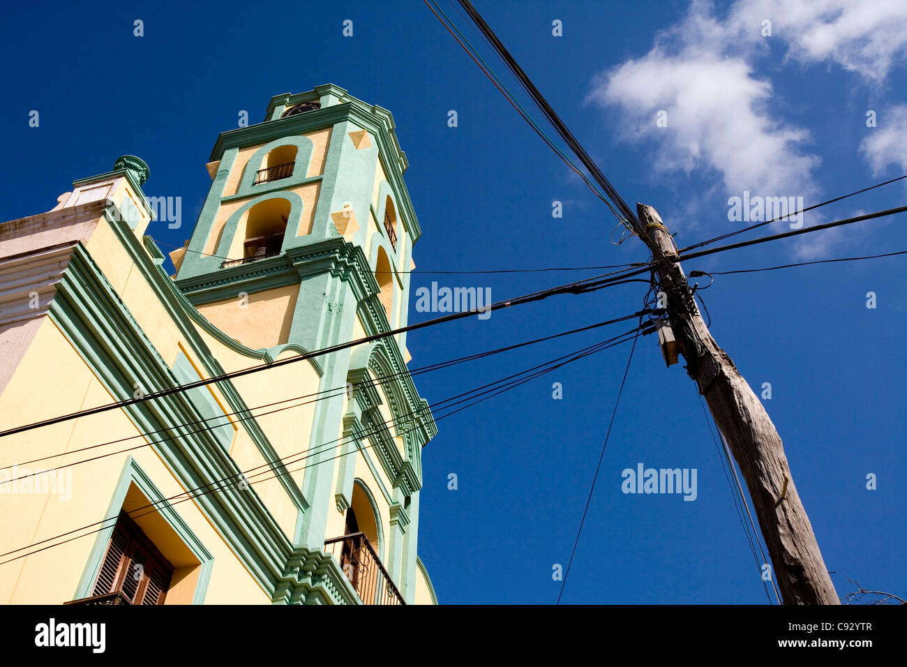 Power lines and bell tower, Trinidad, Cuba Stock Photo - Alamy