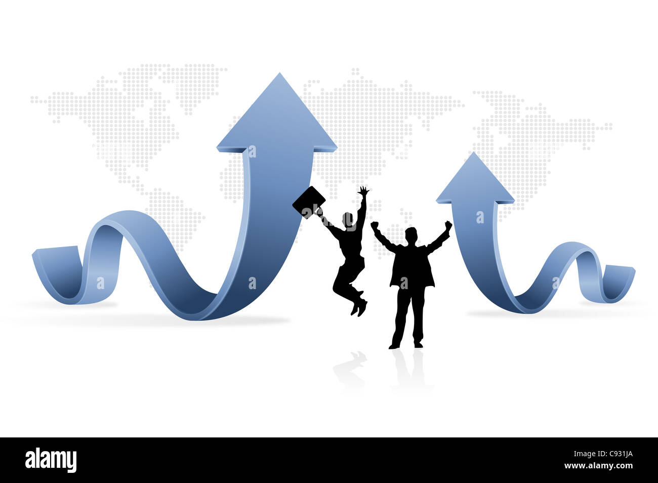 Two men standing with arrow sign in the background Stock Photo - Alamy