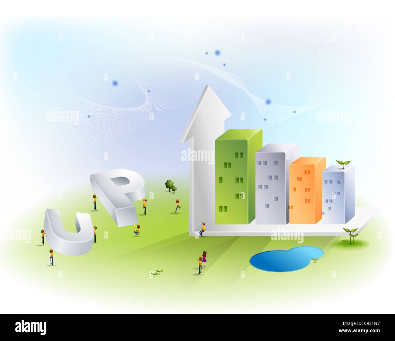 Buildings on line graph with upward move Stock Photo - Alamy