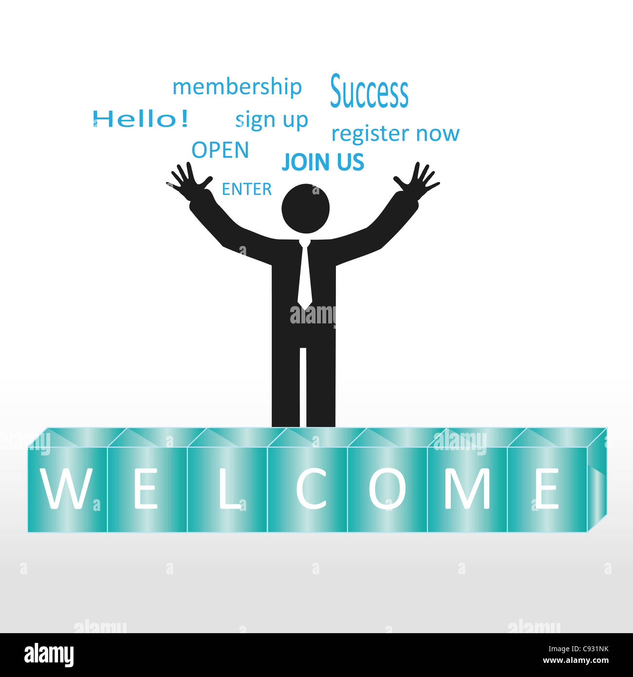 Person welcome new members group, abstract background Stock Photo - Alamy