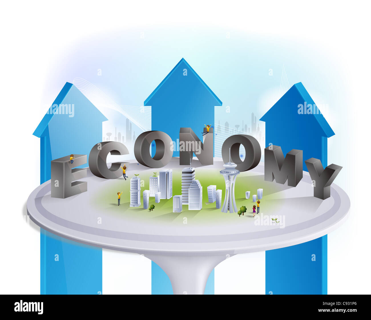 Word economy around building exterior Stock Photo - Alamy
