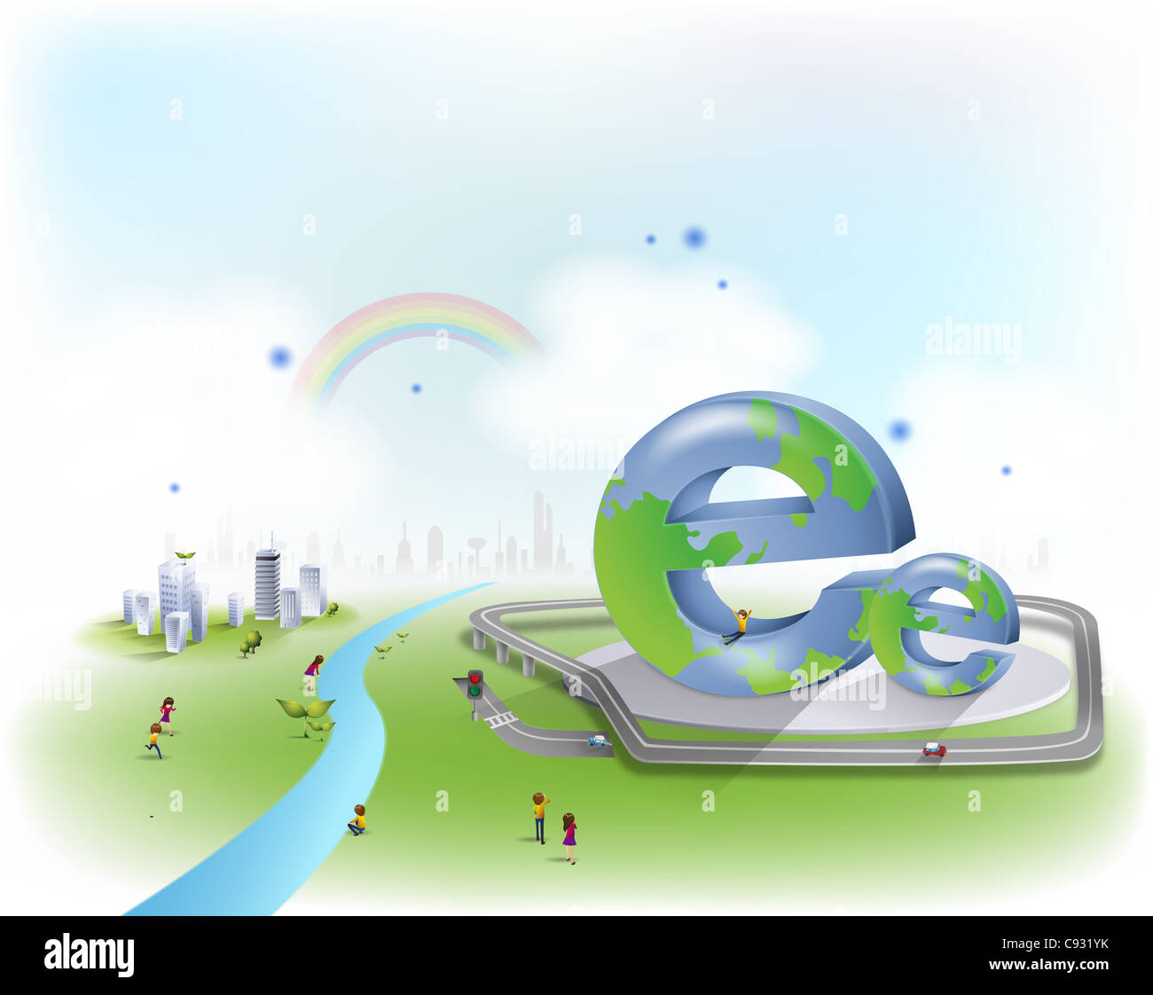 Big and small 'e' symbol by river Stock Photo - Alamy