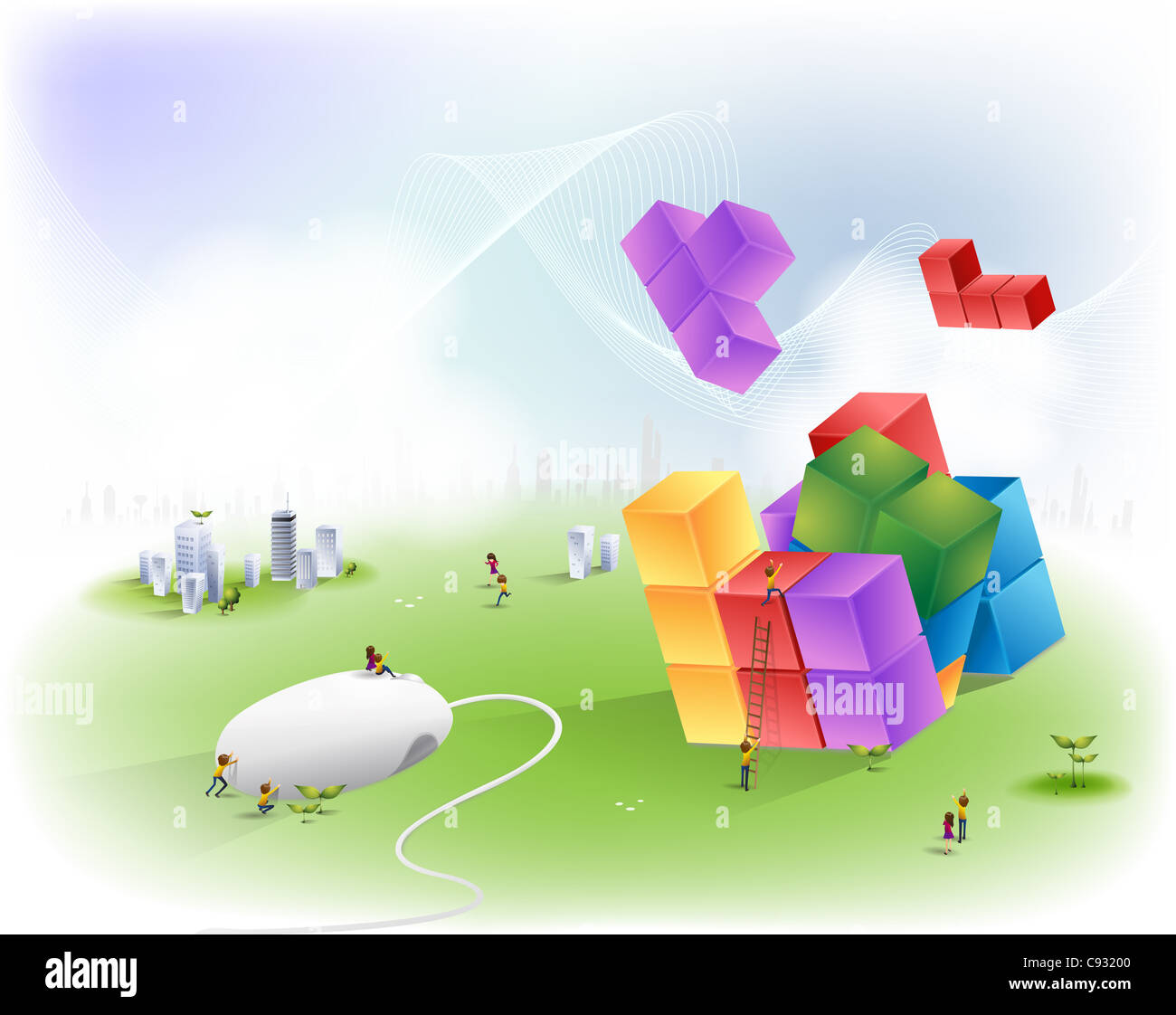 Puzzle block with computer mouse in the garden Stock Photo - Alamy