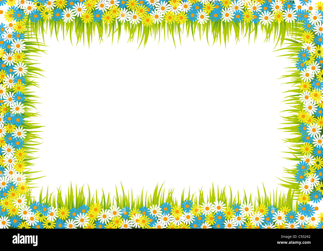 Colorful and summer frame with flowers and grass Stock Photo - Alamy