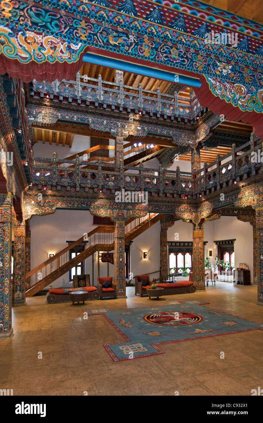 The ornate entrance hall of the grand Zhiwa Ling luxury hotel, eight km ...