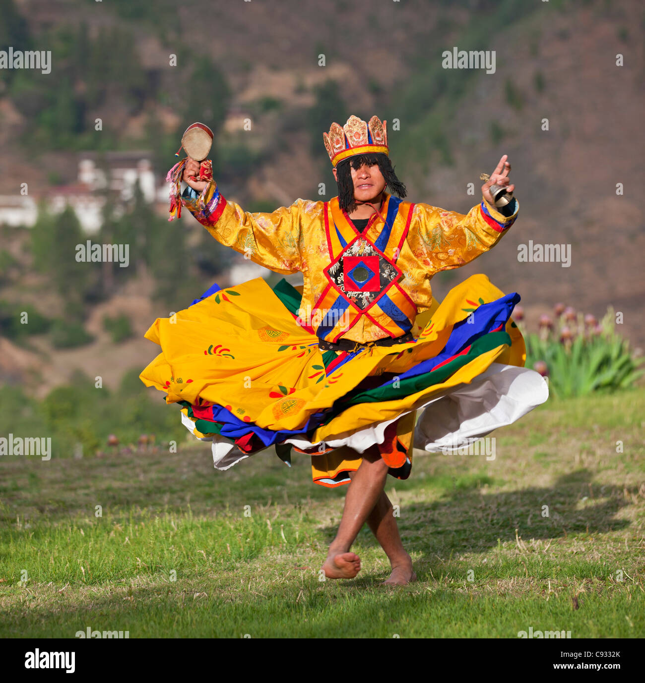 A swirling dancer performs Pa-Cham, the Dance of the Heroes Stock Photo ...