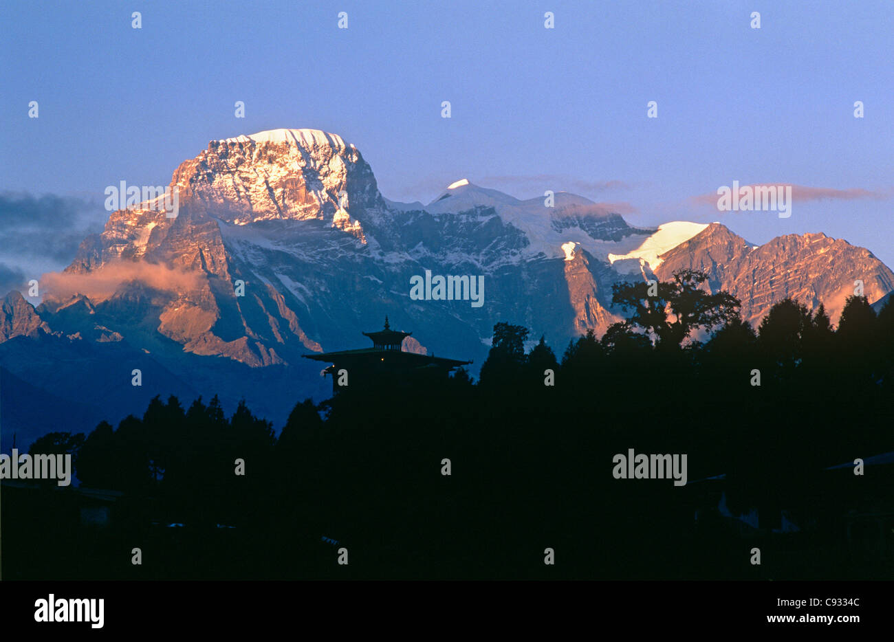 Bhutan, Gasa District, Gasa. The hillside monastery of Trashi Thongmen ...