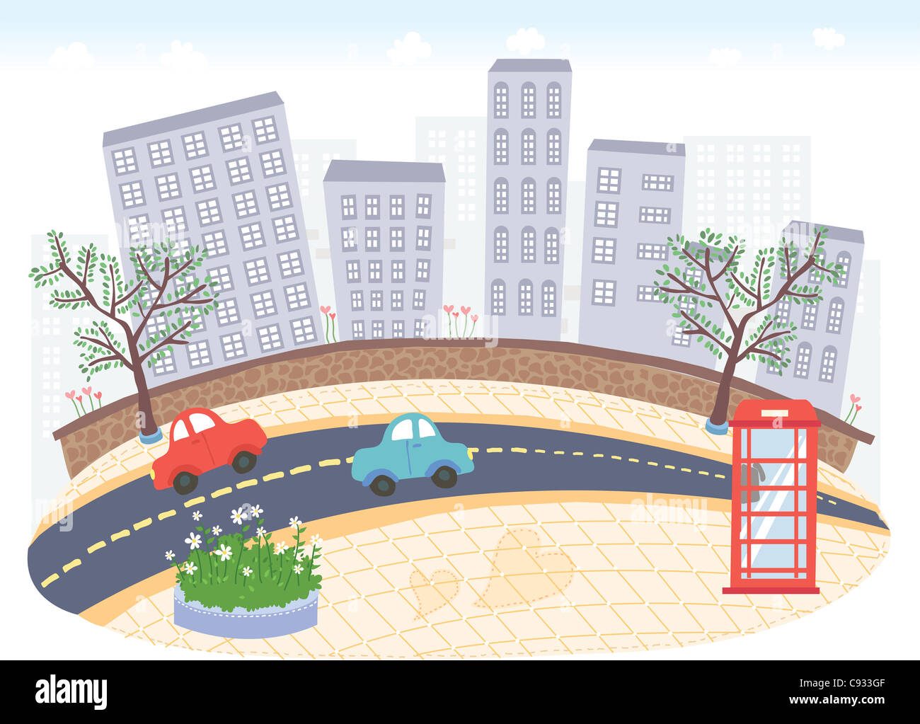 Cars on the move with phonebooth by sidewalk Stock Photo - Alamy