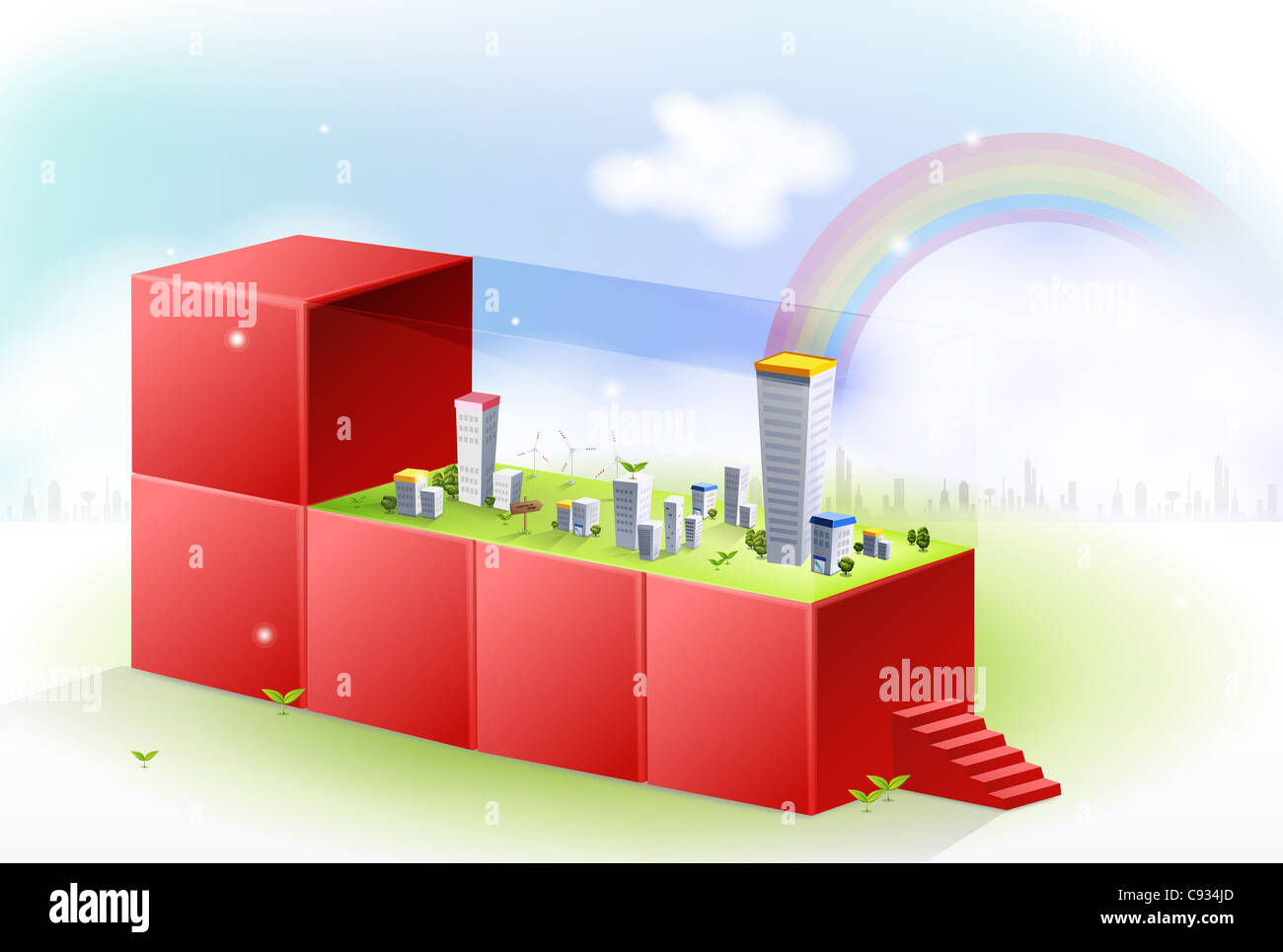 Skyscrapers built on red block Stock Photo - Alamy