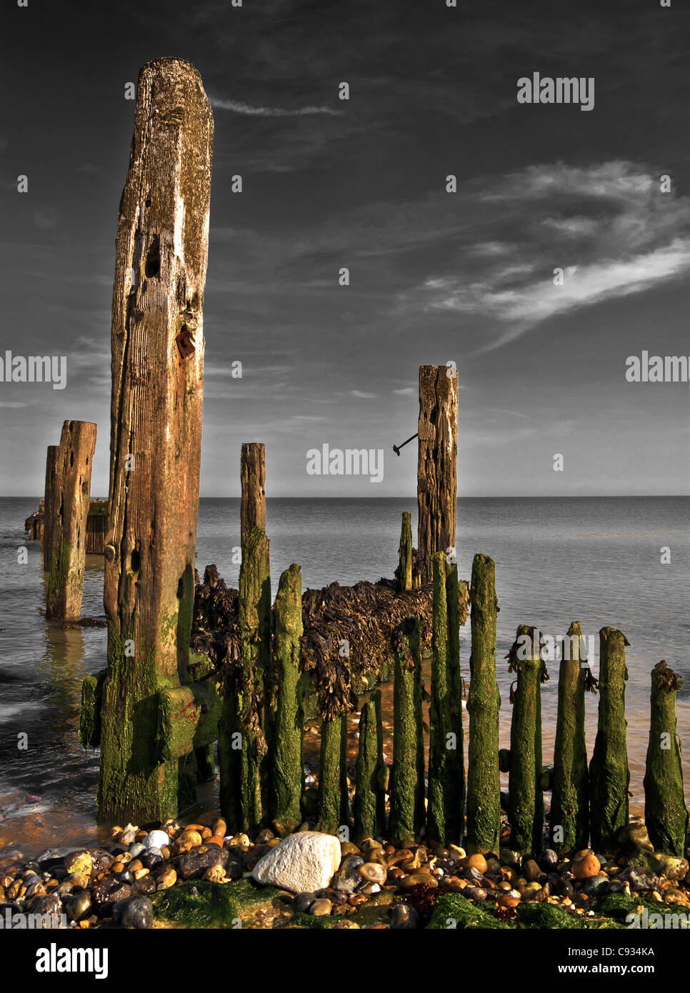 Old wooden groynes hi-res stock photography and images - Alamy