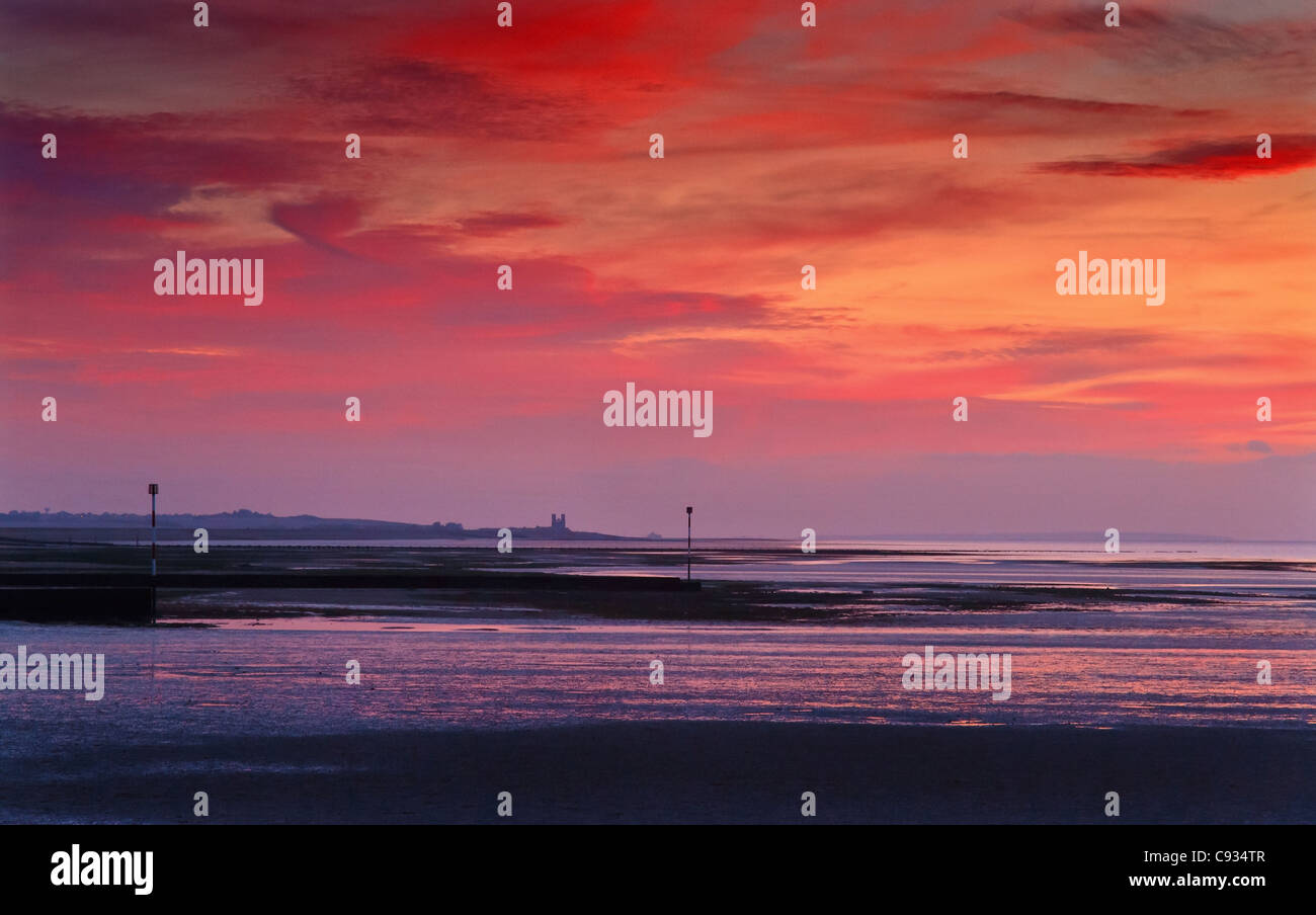 Red sky over Reculver Towers,Kent,England, at sunset Stock Photo - Alamy