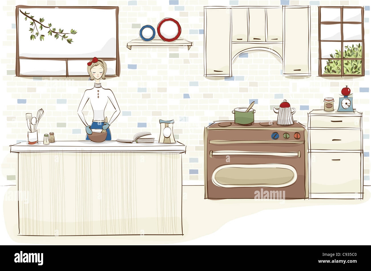 Woman making food from recipe book Stock Photo - Alamy