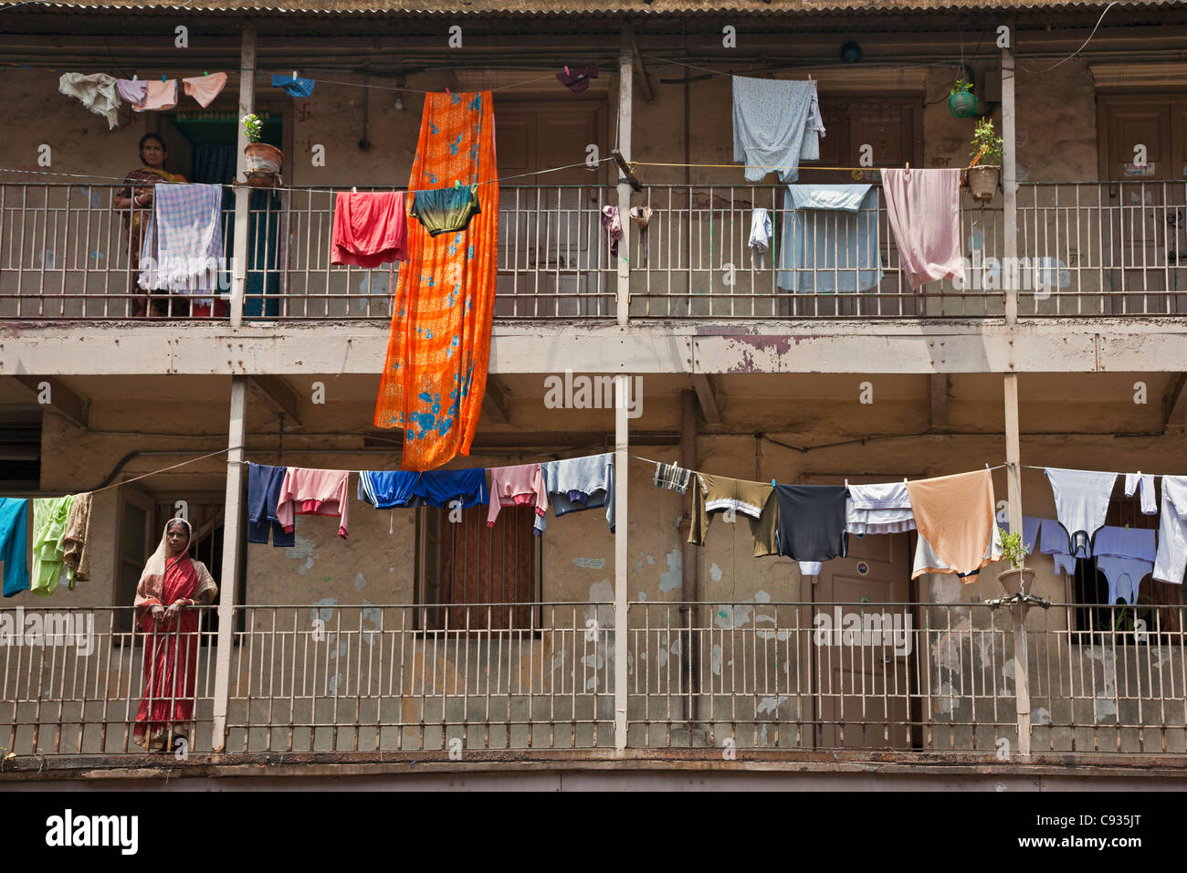 Clothes lines outside flats in the BBD Bagh district of Kolkata Stock ...