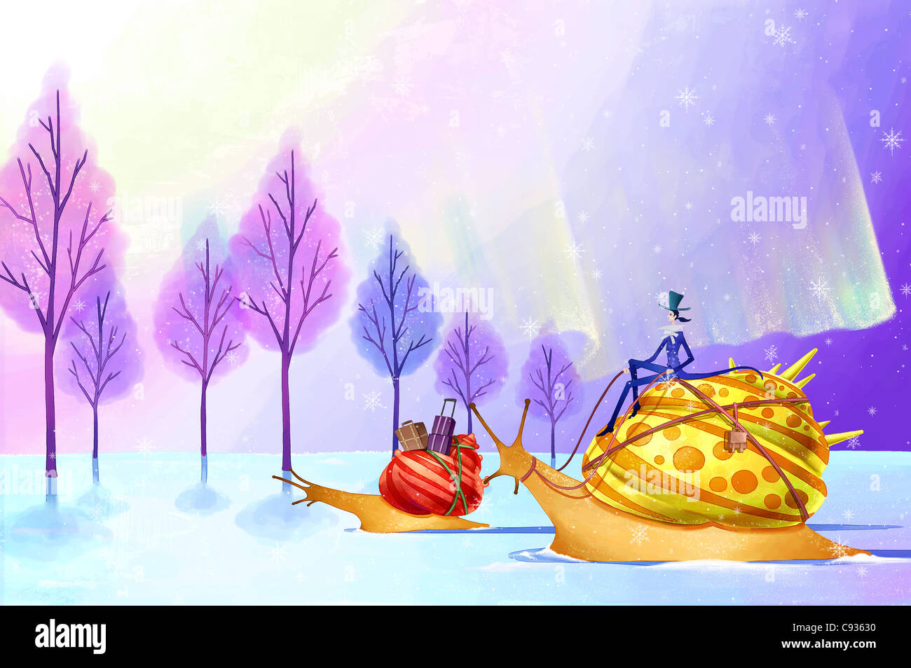 A man sitting on snail Stock Photo - Alamy