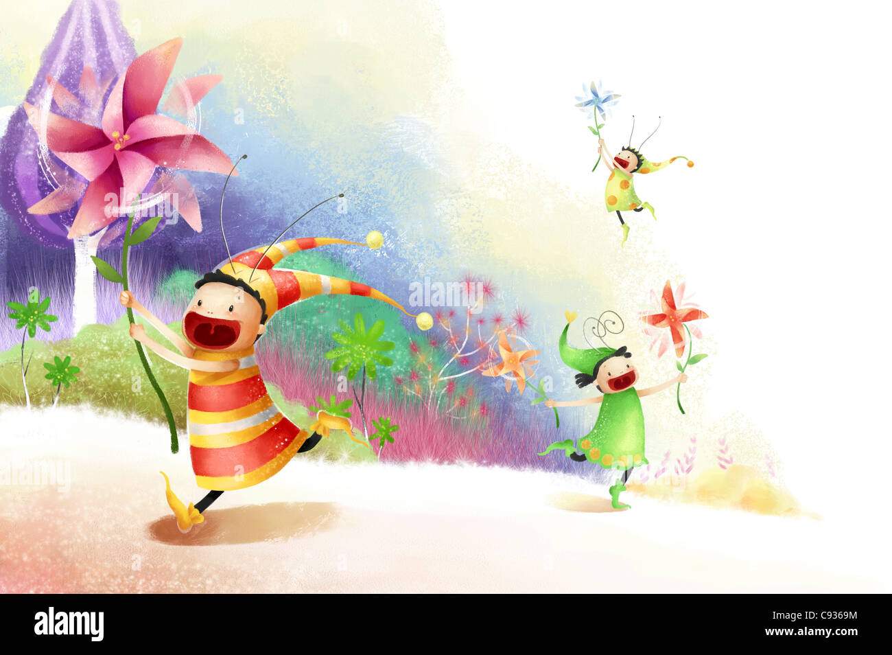 Children playing with pinwheel Stock Photo - Alamy