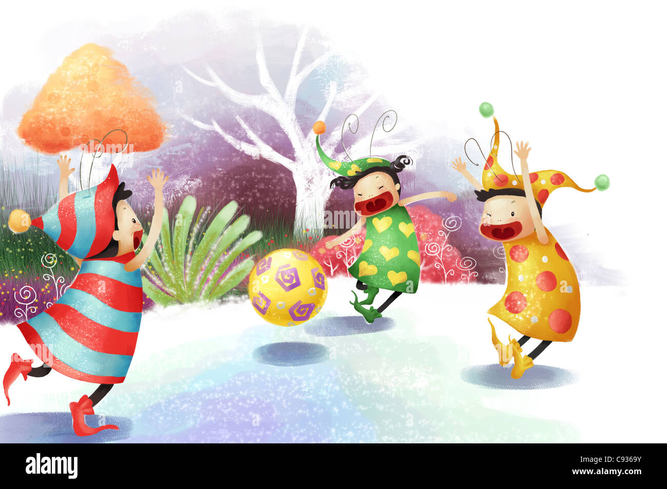 Children playing football in forest Stock Photo - Alamy