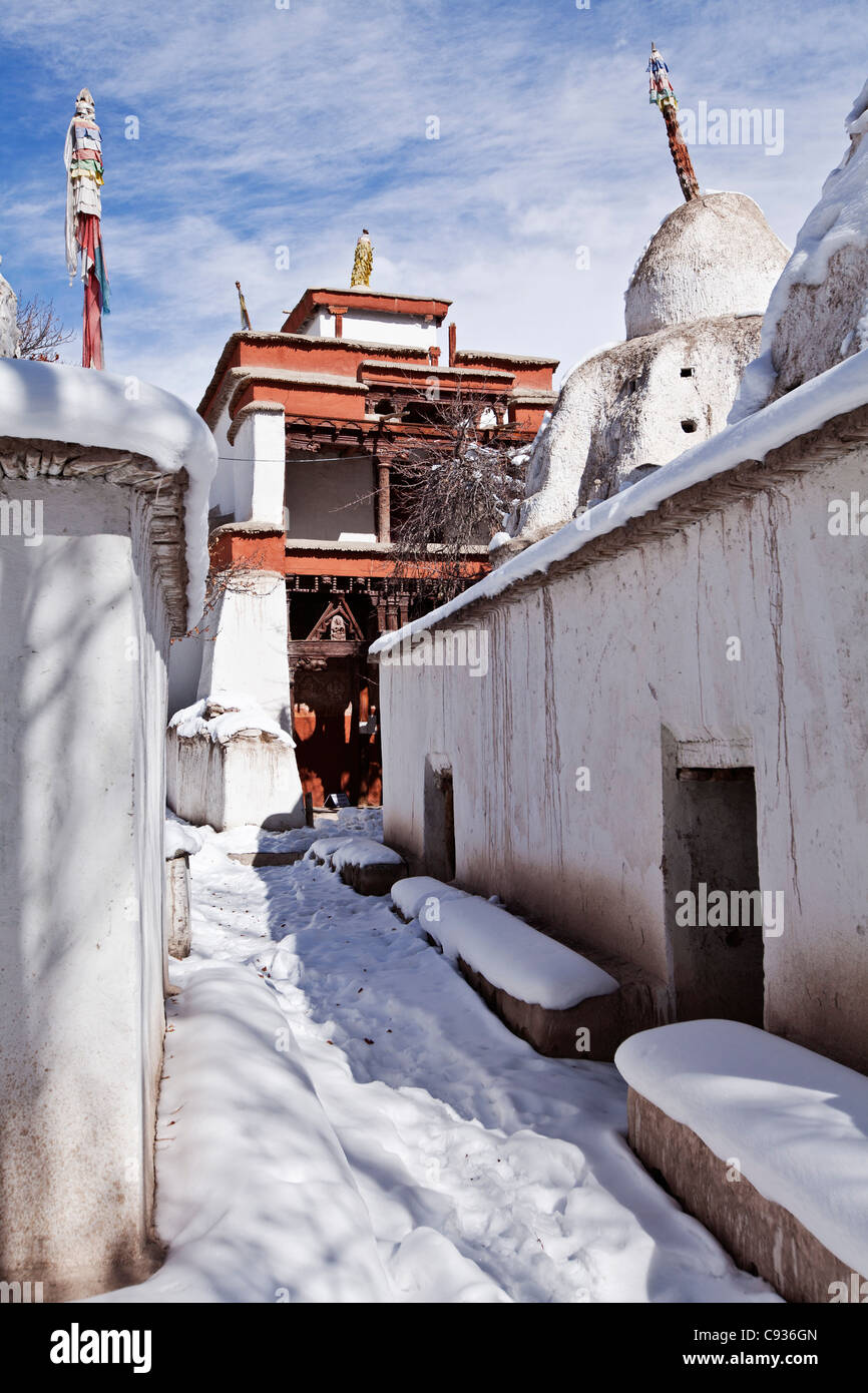 India, Ladakh, Alchi. The Sumtsek, Alchi's most impressive temple Stock ...