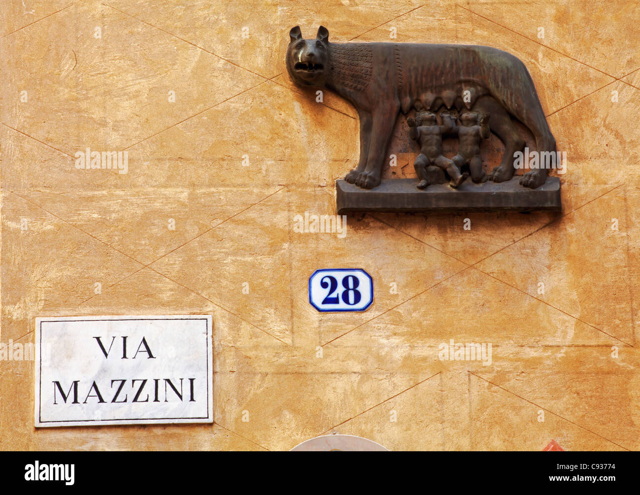 Italy, Veneto, Verona, Western Europe; The symbol of Rome, on a wall ...