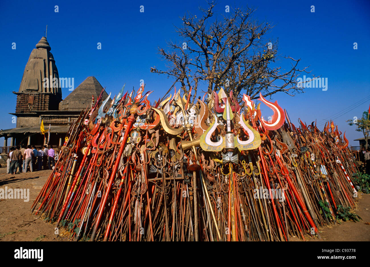 India, Madhya Pradesh, Chauragarh, nr Pachmarhi. Numerous tridents, or ...