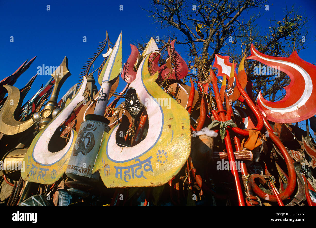India, Madhya Pradesh, Chauragarh, nr Pachmarhi. Numerous tridents, or ...
