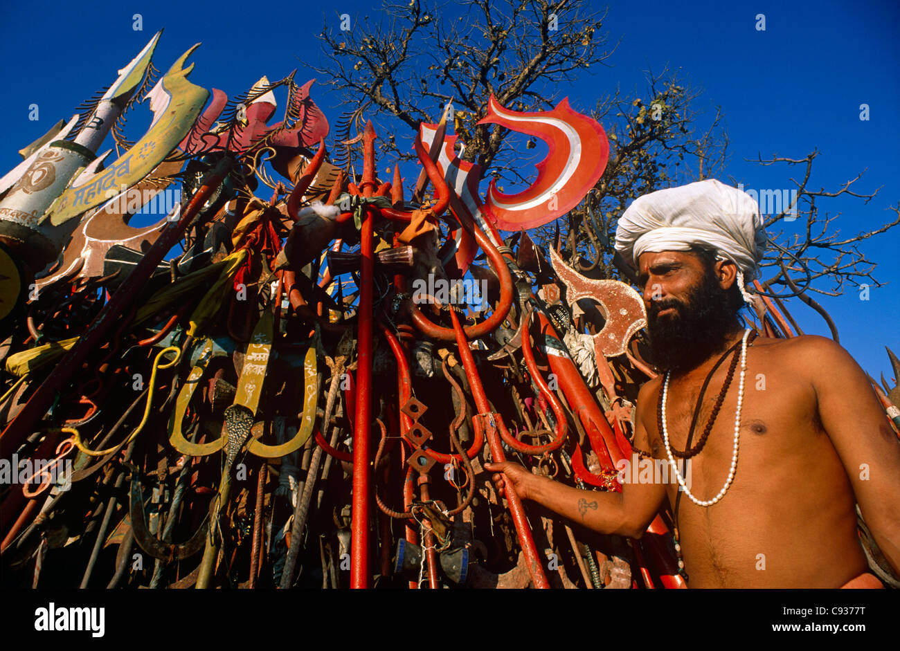 India, Madhya Pradesh, Chauragarh, nr Pachmarhi. Numerous tridents, or ...