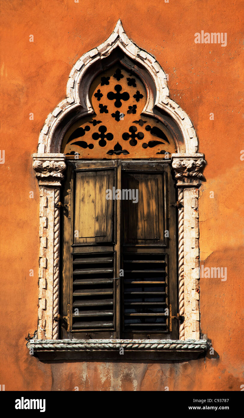 Italy, Veneto, Verona, Western Europe; A tpical pointed window from the ...