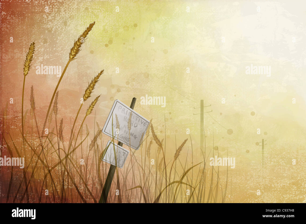 Field with sign Stock Photo - Alamy